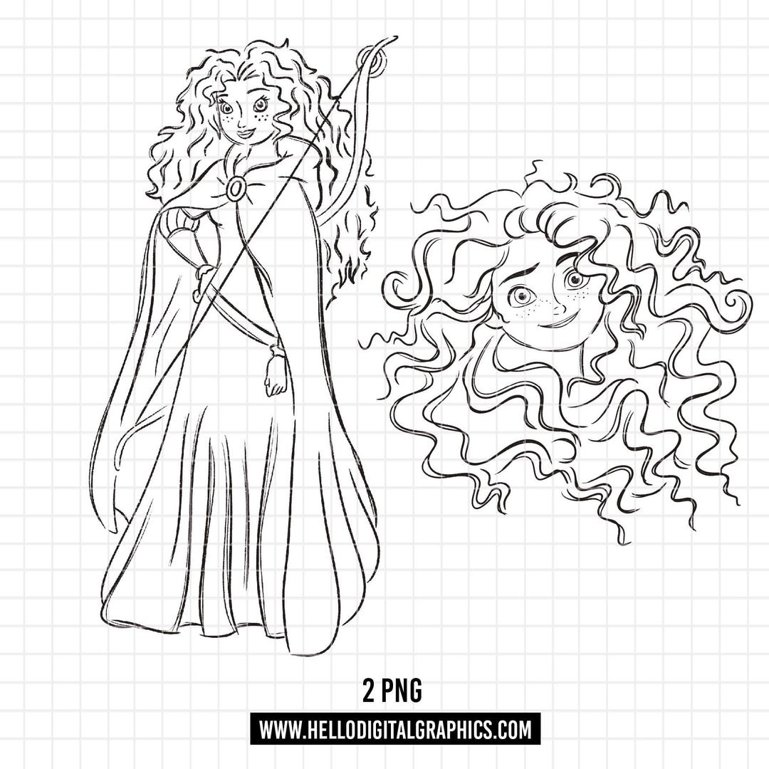 1692 - Disneyy Princess Merida Sketch Pack Bundle PNG - Brave Outline ...
