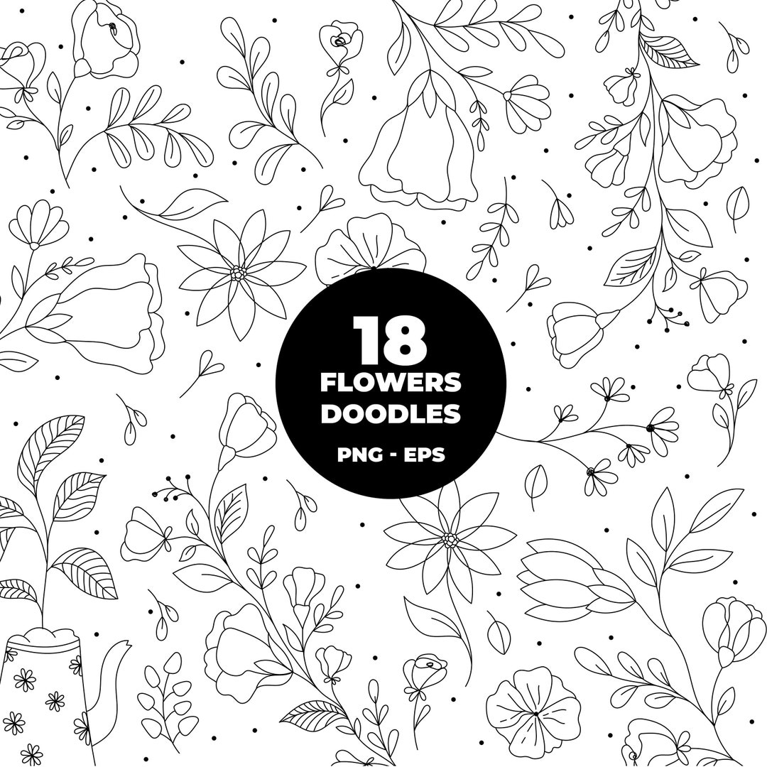 1213 - Flower Doodles SVG, EPS, PNG - Flower Doodles Clipart Vector. - Etsy