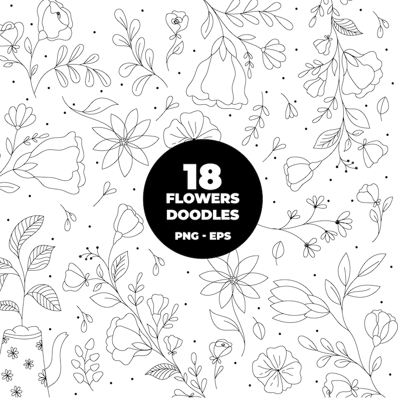 1213 Flower Doodles SVG, EPS, PNG Flower Doodles Clipart Vector. - Etsy