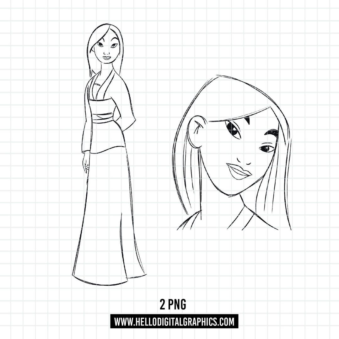 1698 Disneyy Princess Mulan Sketch Pack Bundle PNG Mulan Outline PNG ...