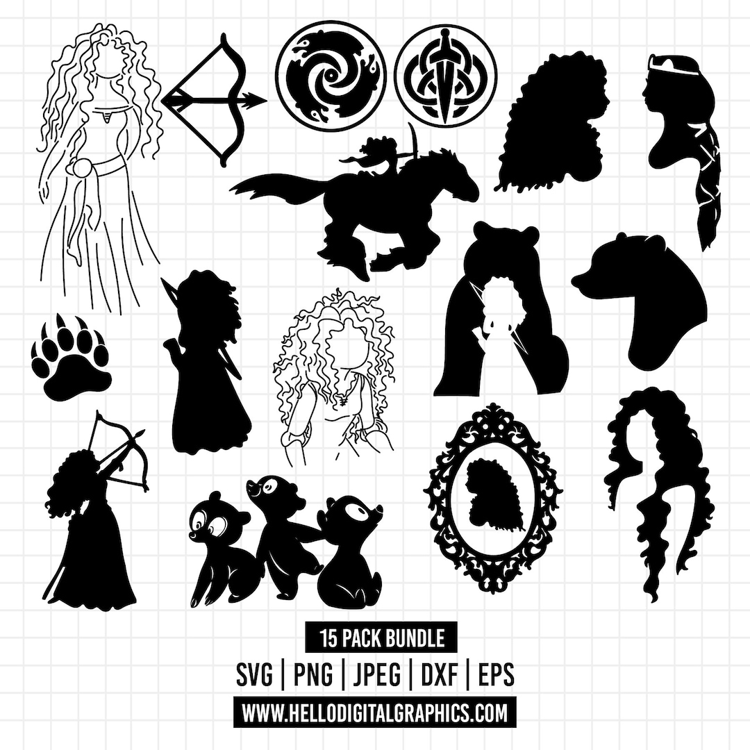 1210 - Brave, Merida Pack Bundle Dtf Line Art Svg, Eps, Jpeg, Dxf, Png ...