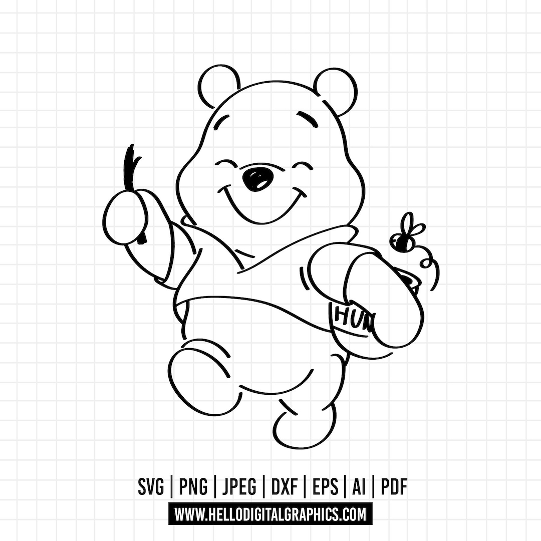 1080 - Little Winnie the Pooh Line Art Svg, Eps, Jpeg, Dxf, Png ...