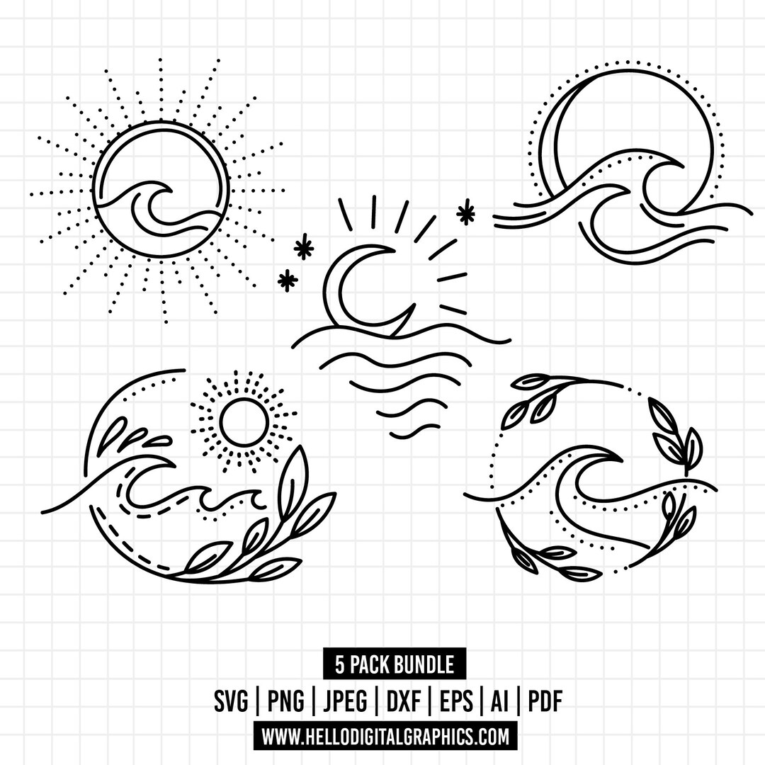 1339 - Wave and Moon Svg, Ocean Svg,boho Sun SVG, Ocean Wave SVG ...