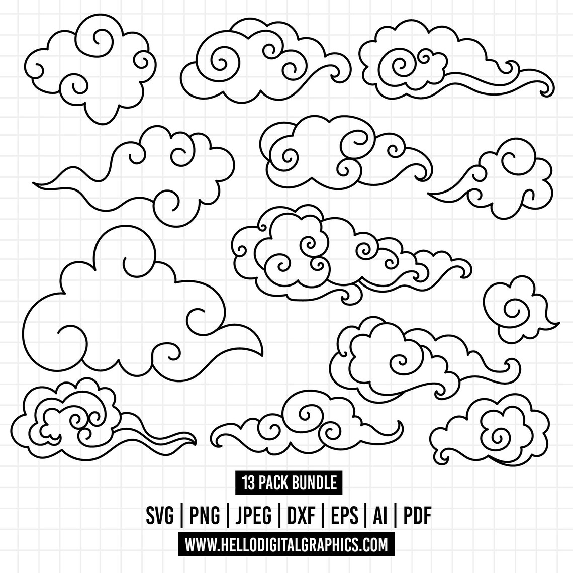 1318 - Cloud Svg File/cloud Clipart/ Cloud Vector/ Cloud Bundle Svg ...