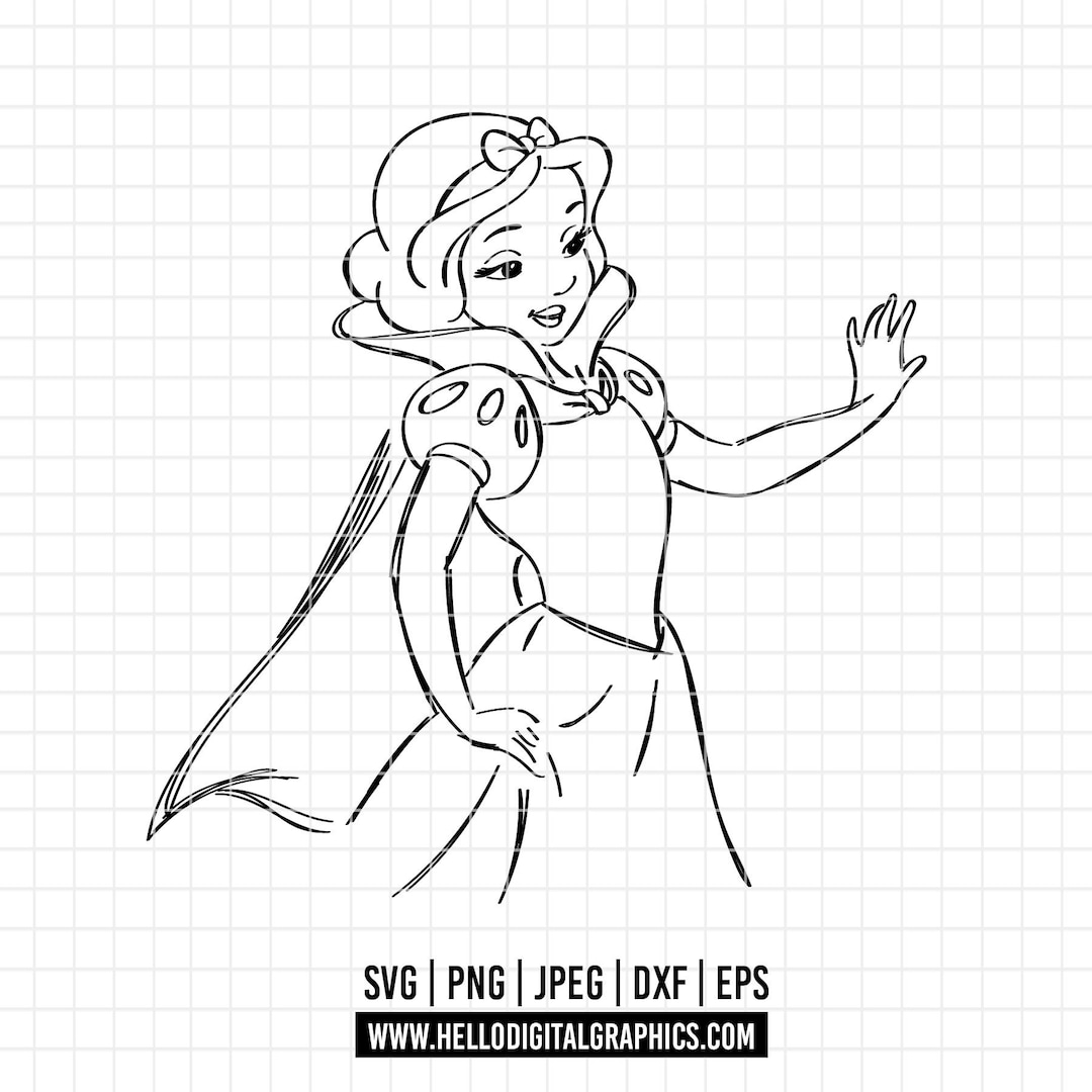 619 - Disneyy Princess Snow White Sketch SVG, EPS, PNG - Princess Snow ...