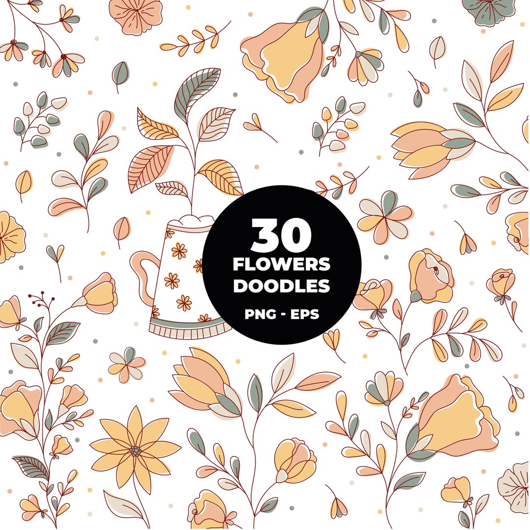 COD71 Doodle Flower Clipart Leaves Flowers Doodle Clipart - Etsy