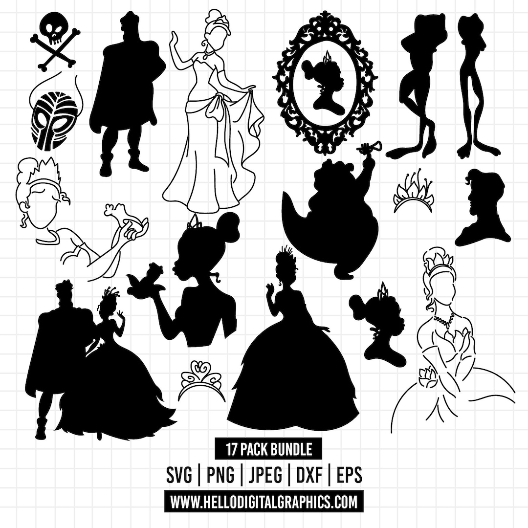 1218 - the Princess and the Frog Pack Bundle Dtf Line Art Svg, Eps ...
