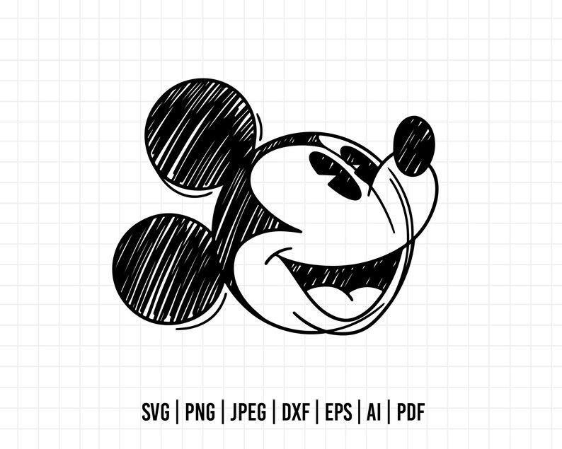 452 Mickey Sketch SVG, EPS, PNG Mickey's Smile in Sketch Clipart Vector ...