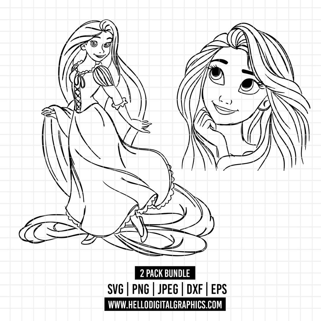 1701 - Disneyy Princess Rapunzel Sketch Pack Bundle SVG, EPS,PNG ...
