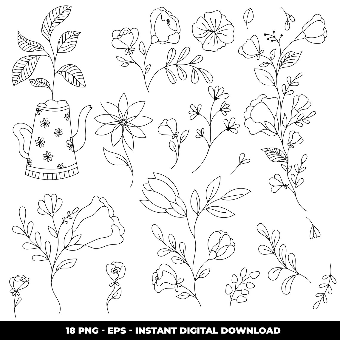 1213 Flower Doodles SVG, EPS, PNG Flower Doodles Clipart Vector. - Etsy