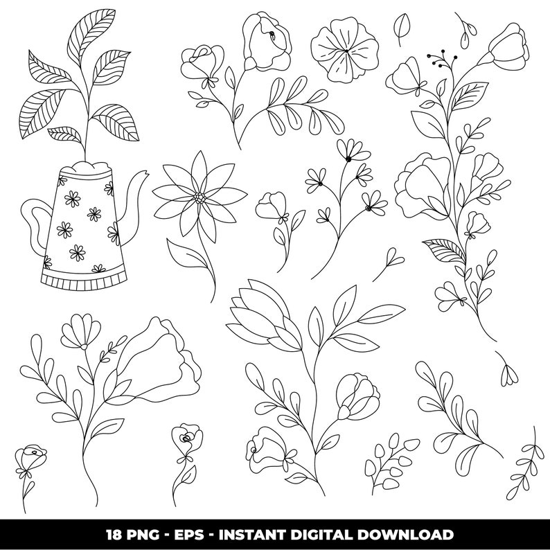 1213 Flower Doodles SVG, EPS, PNG Flower Doodles Clipart Vector. - Etsy