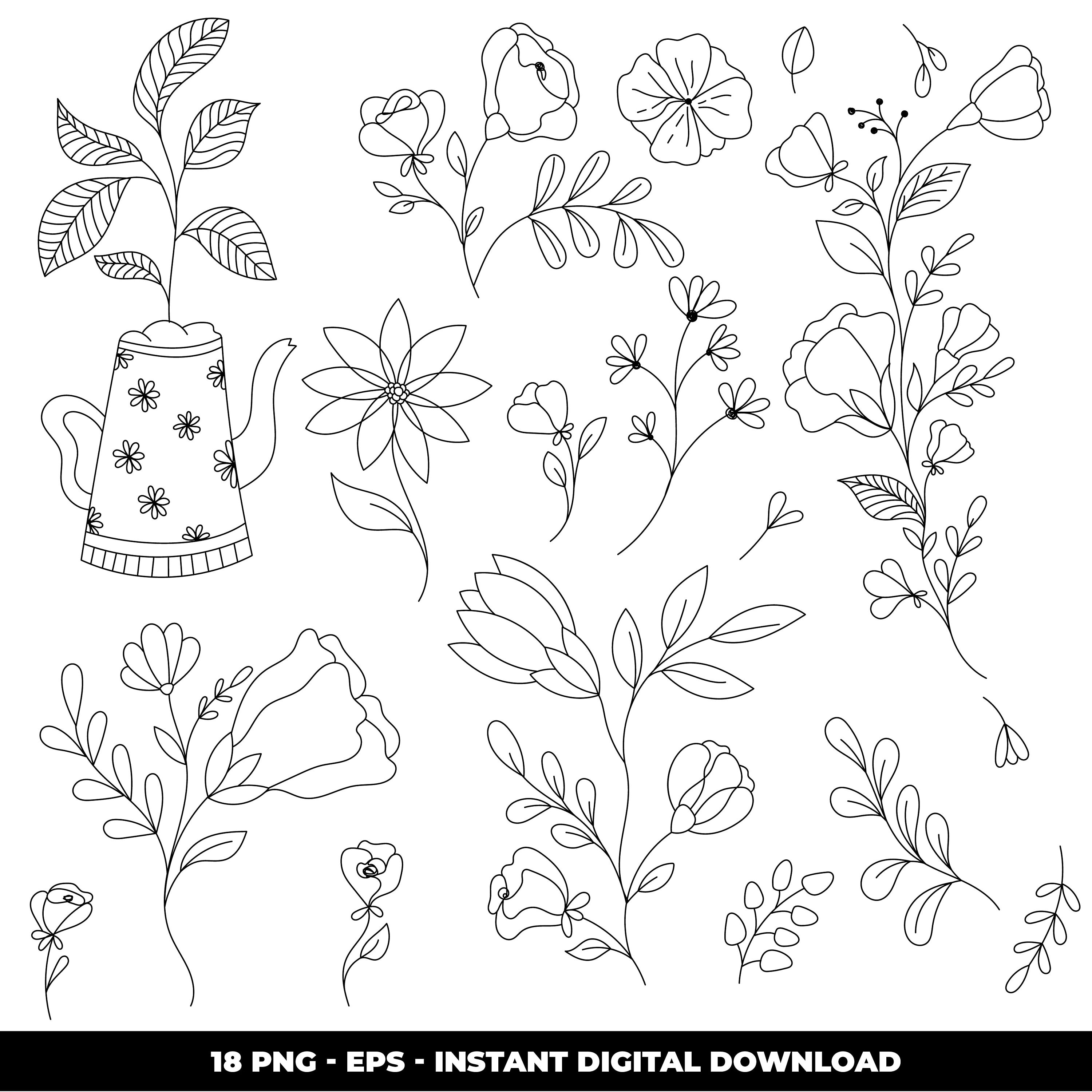1213 Flower Doodles SVG, EPS, PNG Flower Doodles Clipart Vector. - Etsy