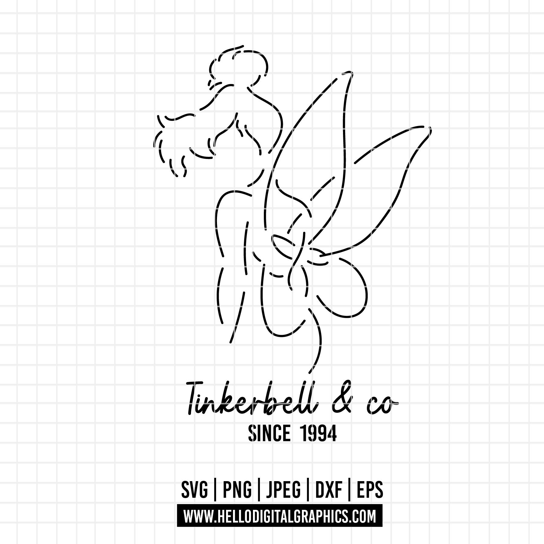 72 - Tinker Bell Outline SVG, EPS, PNG - Tinker Bell Line Art Clipart ...