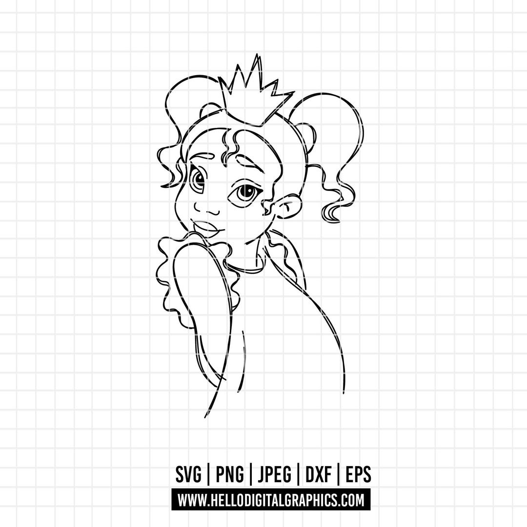 631 - Little Princess Tiana Line Art SVG, EPS, PNG - Little Princess ...