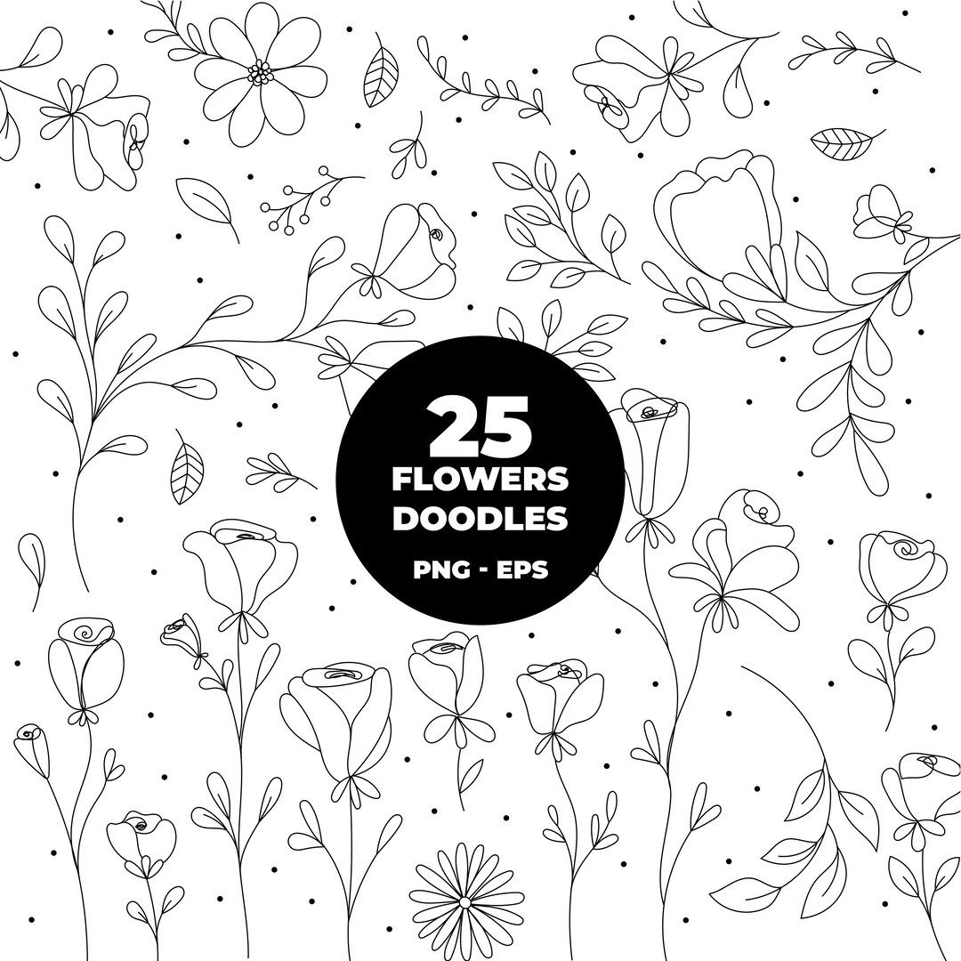 Cod66 - Flowers Doodles Pack Bundle Line Art SVG - PNG - EPS - Flowers ...