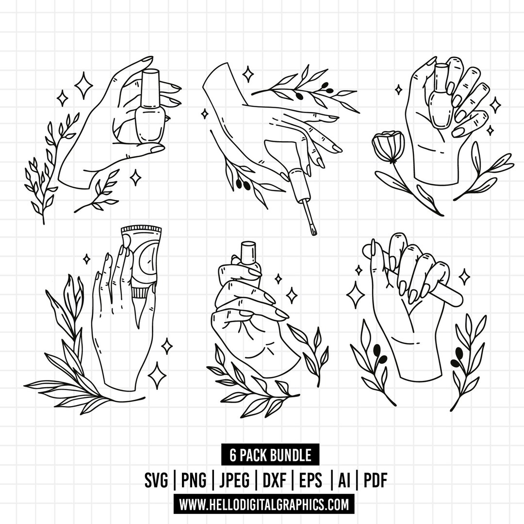 1370 - Nail Art SVG Bundle, Girl Hand Svg, Nail Art Cut File, Nail Tech ...