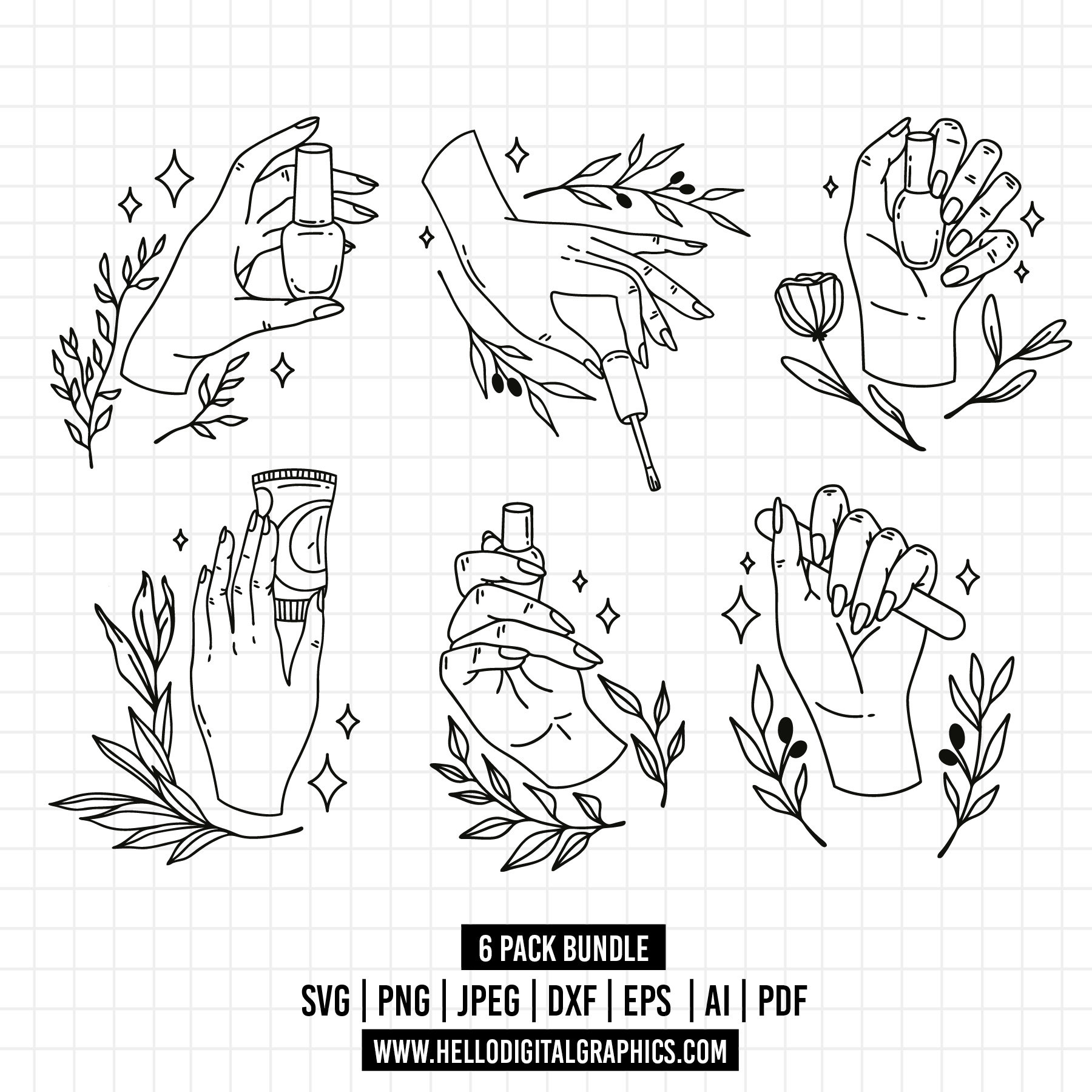 1370 - Nail Art SVG Bundle, Girl Hand Svg, Nail Art Cut File, Nail Tech ...