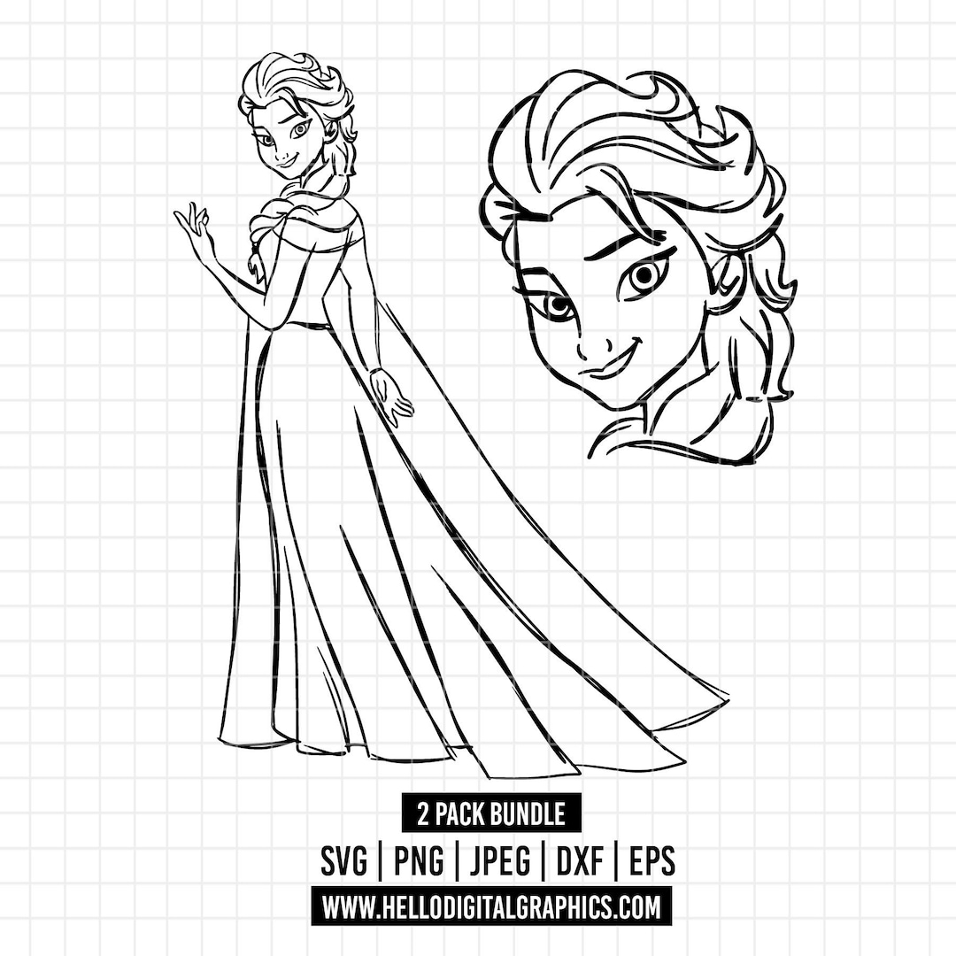 1658 - Disneyy Princess Elsa Sketch Pack Bundle SVG, EPS, PNG ...