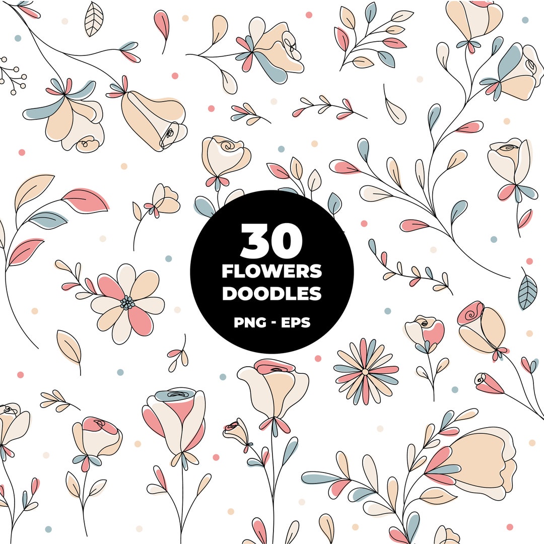 COD75 Doodle Flower Clipart Leaves Flowers Doodle Clipart - Etsy