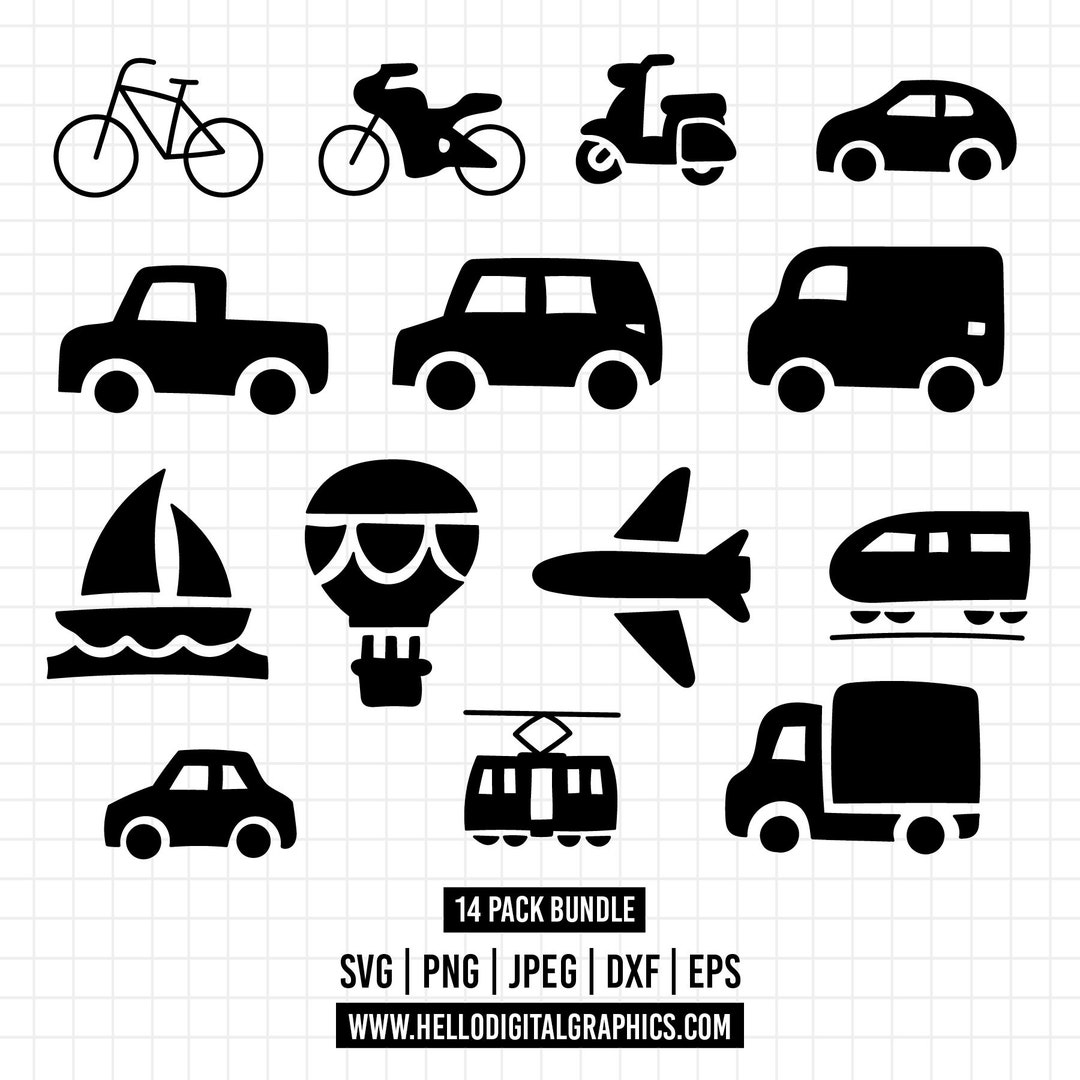 1280 - Transportation Vehicles Icon Svg Bundle Car Ship Plane Cycle Bus ...