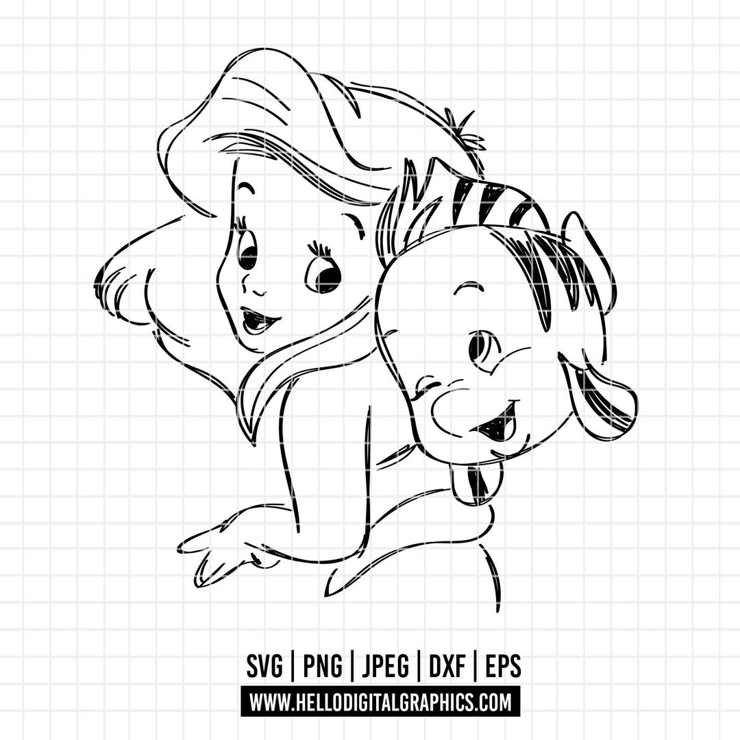 638 - Ariel, the Little Mermaid Sketch SVG, Eps, PNG - Little Mermaid ...