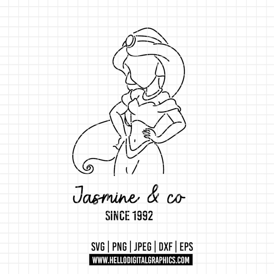 75 - Princess Jasmine Outline SVG, EPS, PNG - Disneyy Aladdin Princess ...