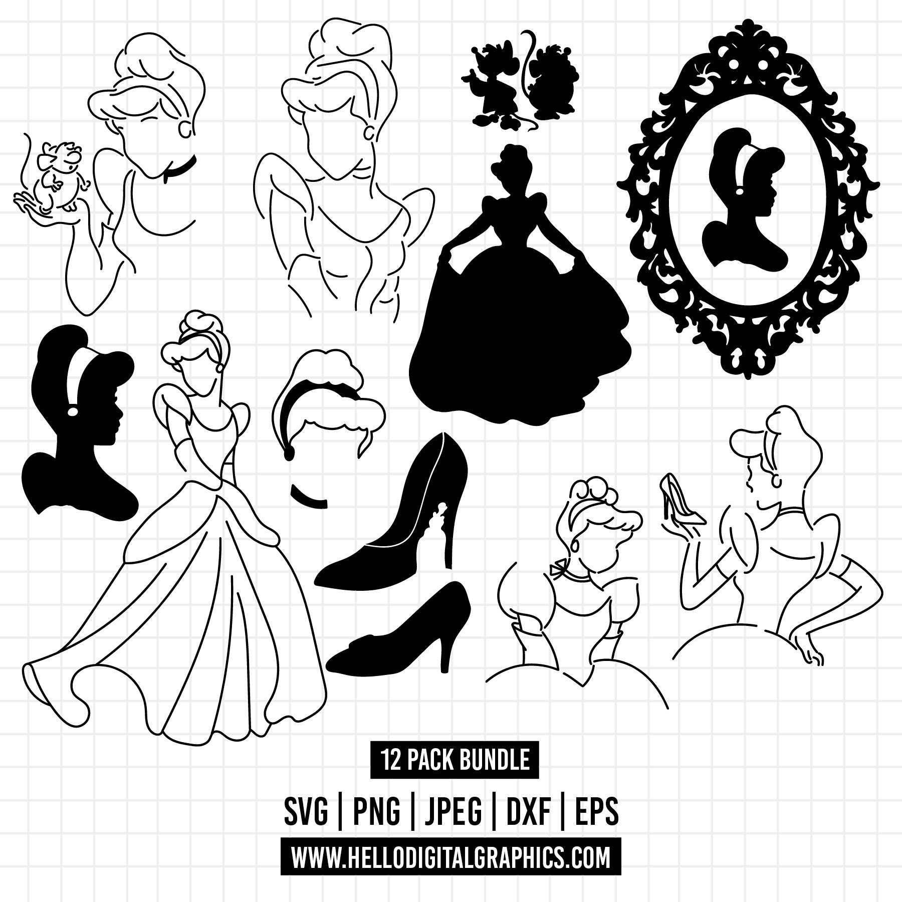 Cinderella Silhouette Clipart Cinderella Castle Svg, Princess Svg,