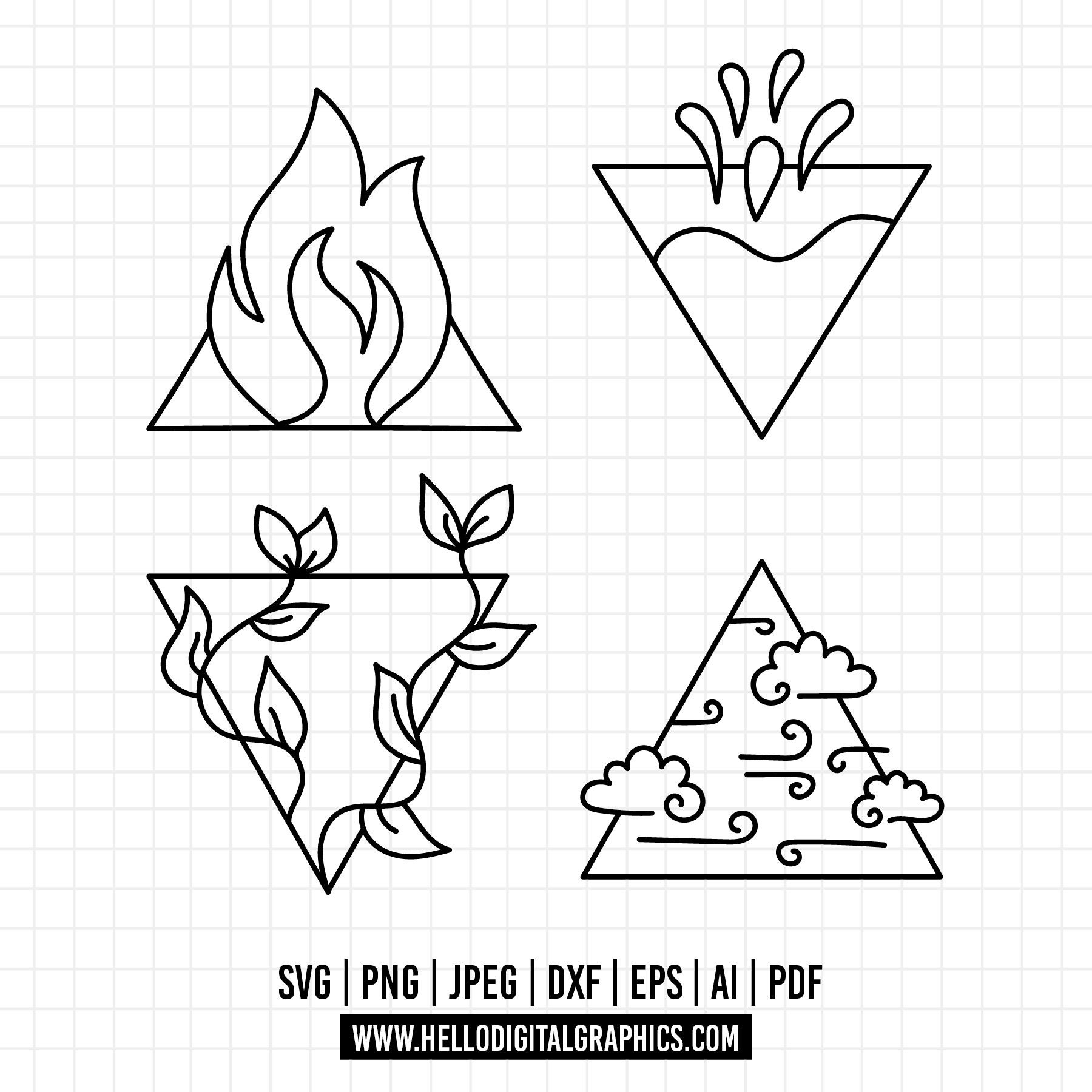 1201 - Four Elements Pack Bundle Line Art Svg, Eps, Jpeg, Dxf, Png ...