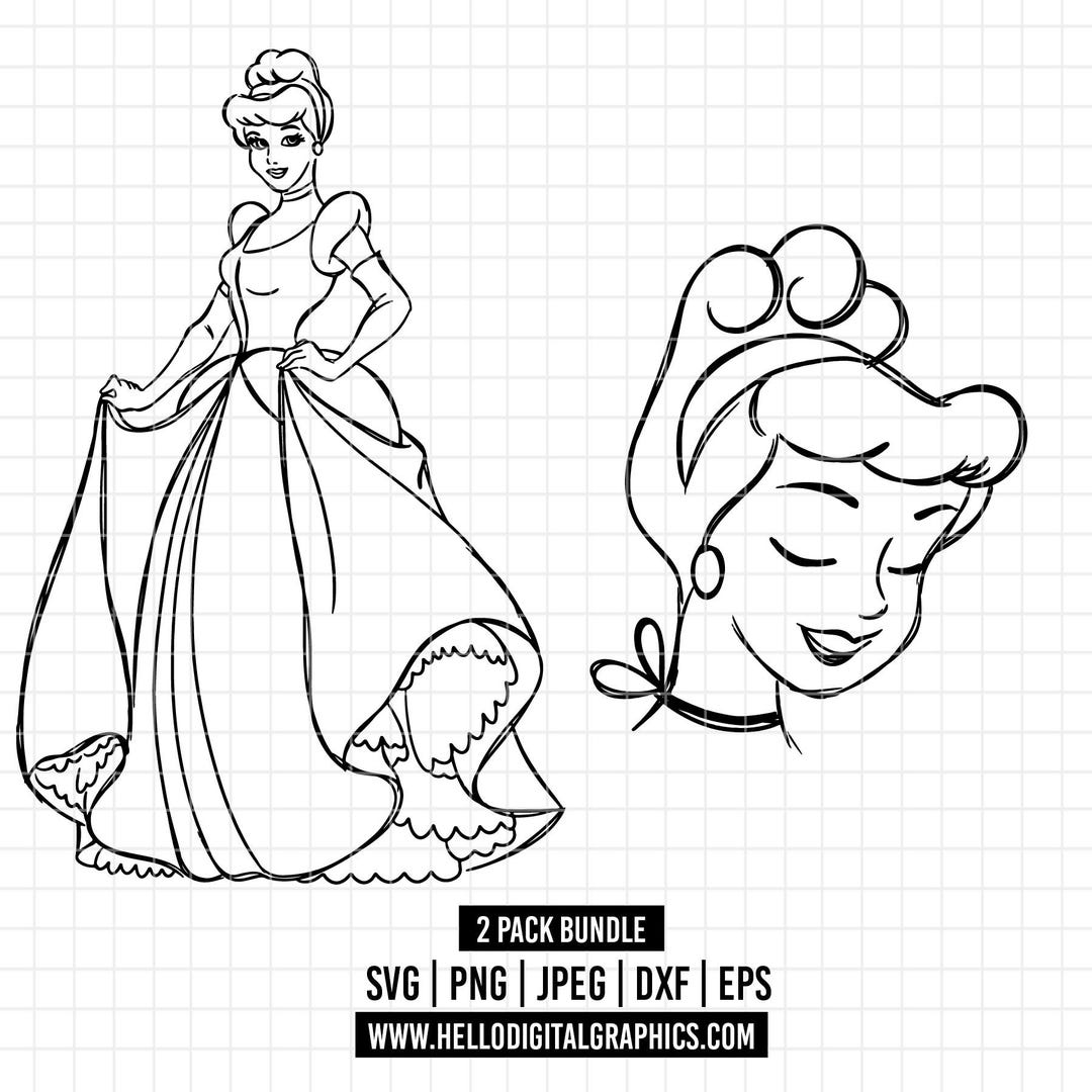 1695 Disneyy Princess Cinderella Sketch Pack Bundle SVG,EPS,PNG ...