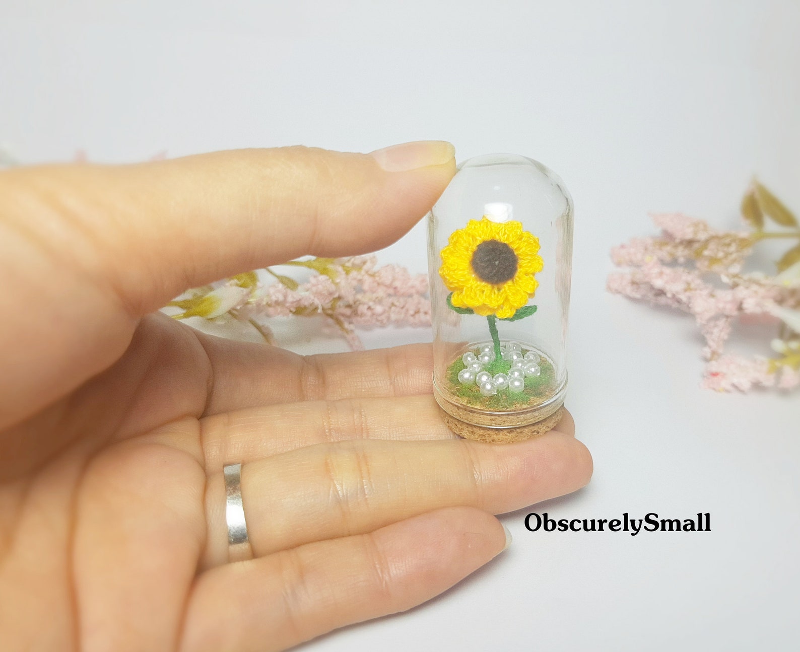 Miniature Sunflower Glass Dome Miniature Crochet Sunflower | Etsy