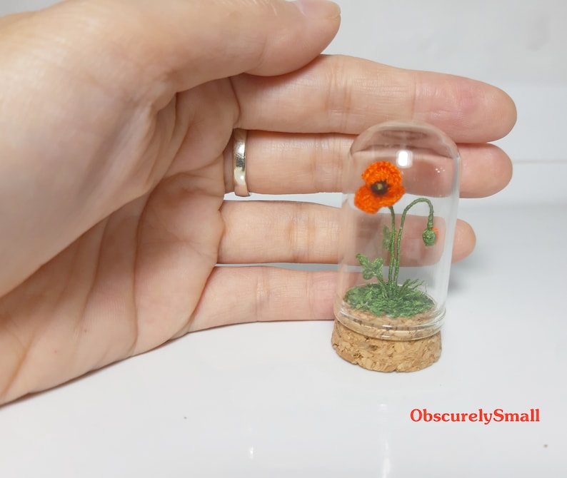Mini Crochet Poppy in Glass Cloche: Fairy Flower Garden - Etsy