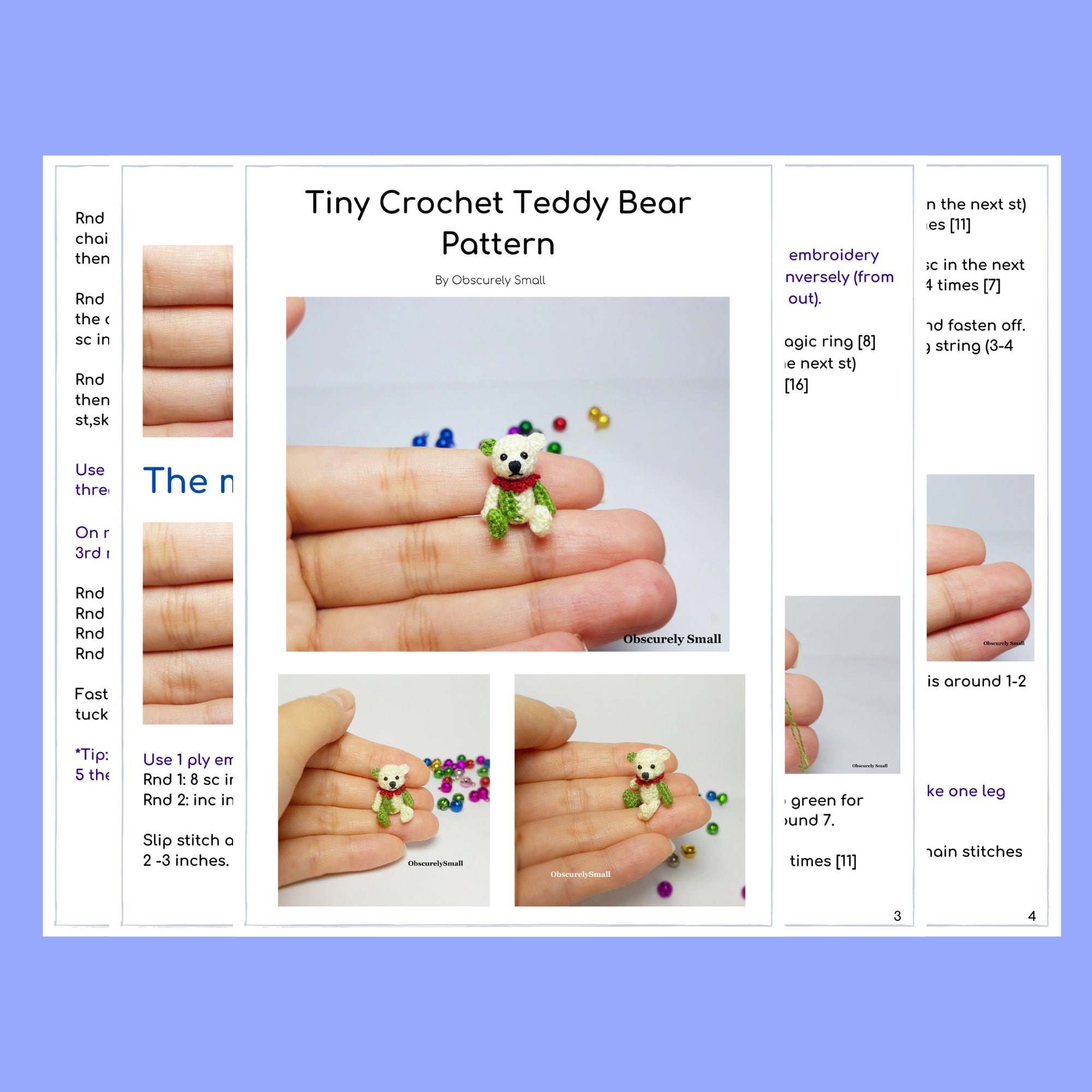 Tiny One Inch Teddy Bear Pattern - Amigurumi Bear - PDF Files Instant ...