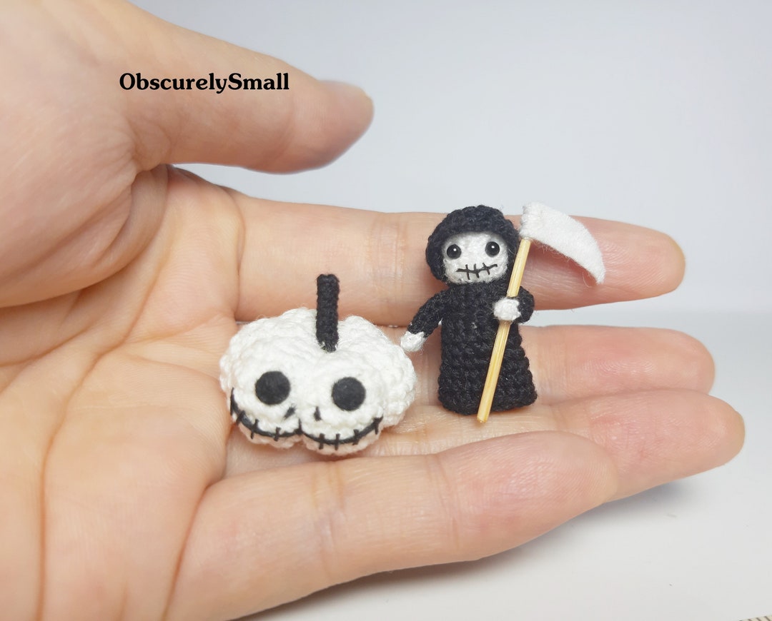 Crochet Grim Reaper & Pumpkin - Tiny Halloween Amigurumi - Crochet Grim - Grim - Made to Order ...