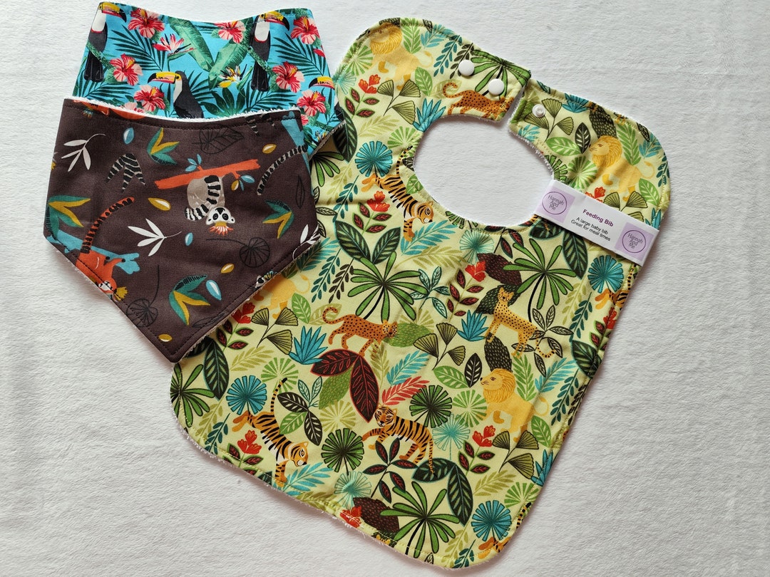 Jungle Baby Bib, Tiger Feeding Bib, Lion Dribble Bib, Cheetah Baby Gift ...