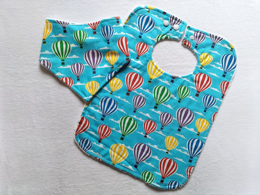 Hot Air Balloon Baby Bib, Bright Blue Dribble Bib, New Baby Gift, Hot ...