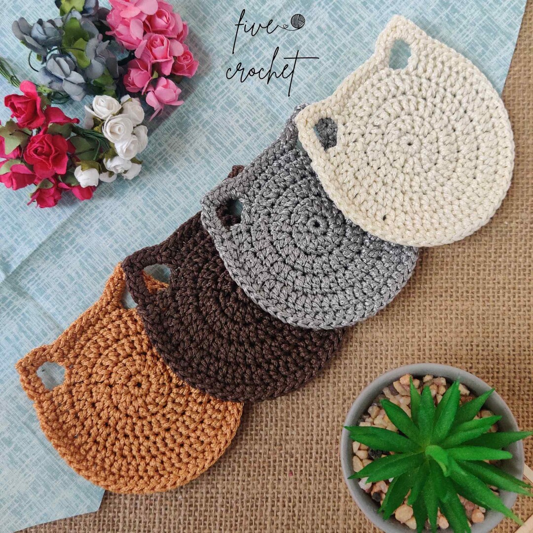 Crochet Cat Coaster, Round Cat Face Cup Mat, Crochet Gift for Cat Lover ...