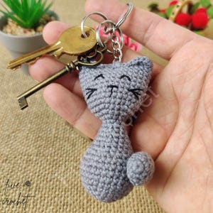Crochet Cat Keychain, Amigurumi Kitten Keyring, Gift for Cat Lovers ...