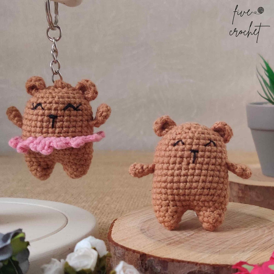 Crochet Bear Keychain, Amigurumi Bear Keyring, Crochet Pocket Hug, Love ...
