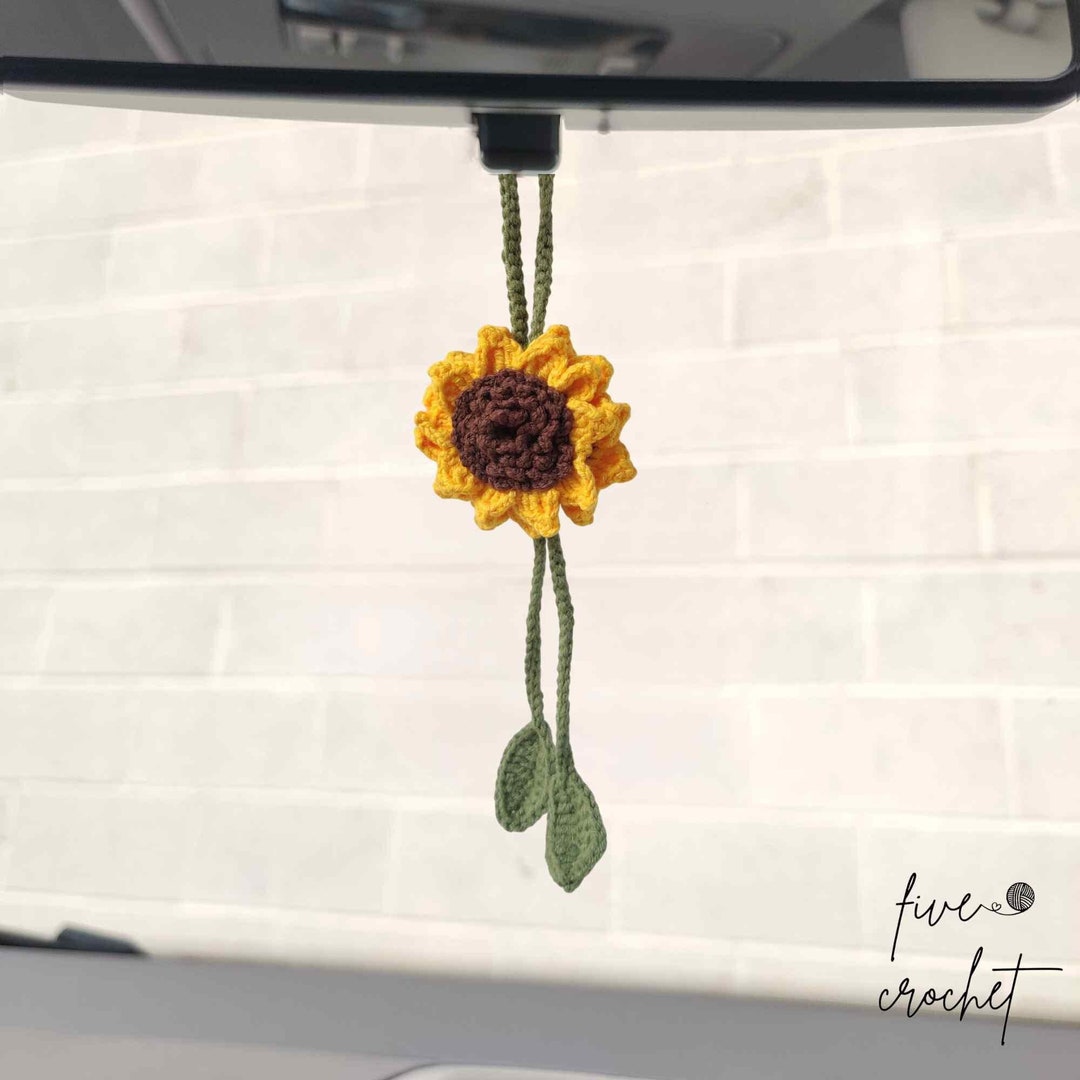 Handmade Crochet Sunflower Car Charm, Rear View Mirror Hanging - Etsy
