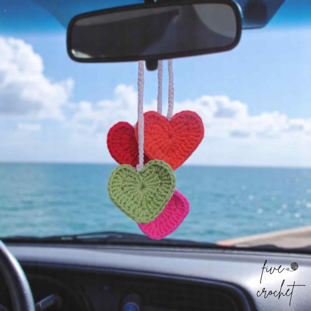 Crochet Love Heart Car Charm, Handmade Hanging Tree Decoration - Etsy
