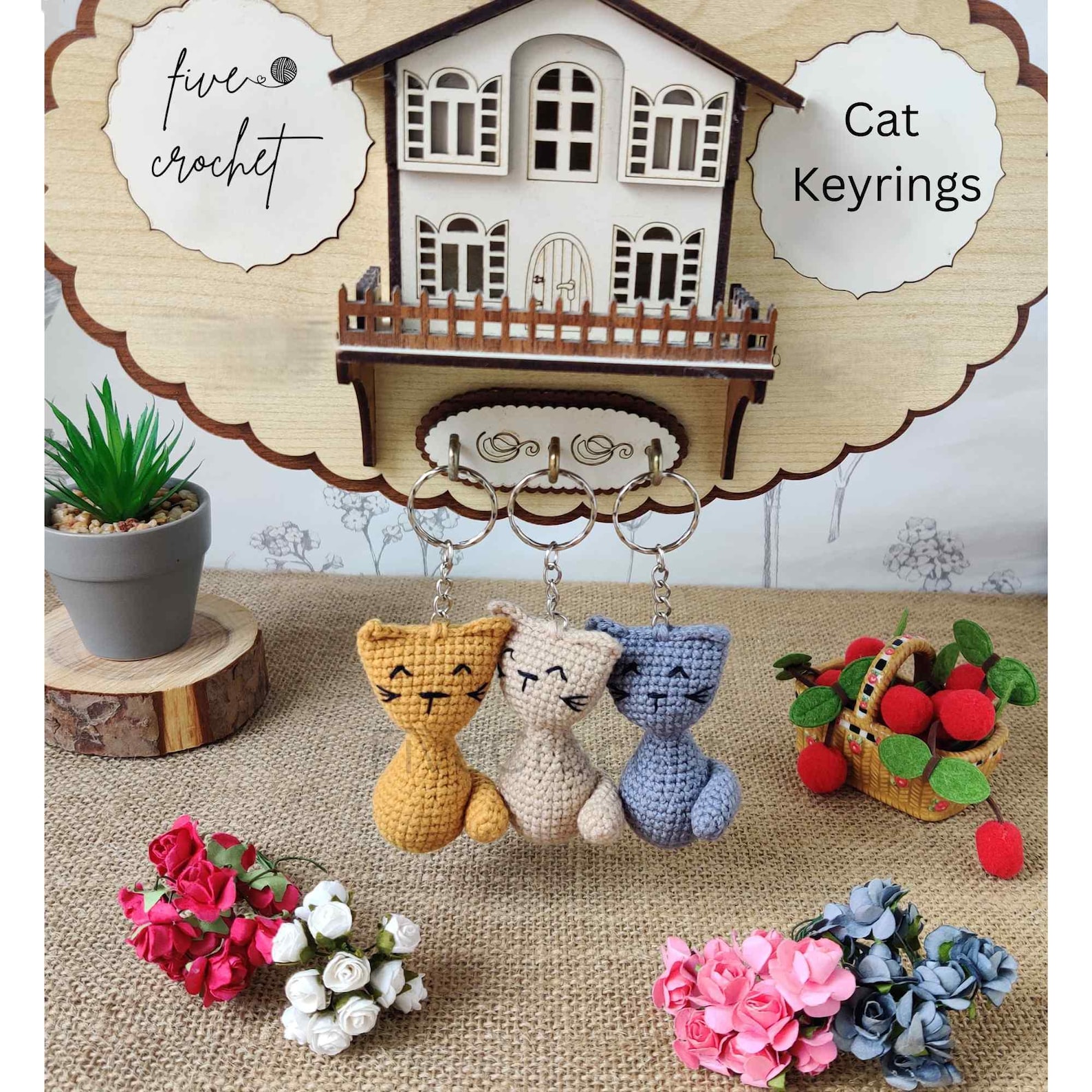 Crochet Cat Keychain, Amigurumi Kitten Keyring, Gift for Cat Lovers ...