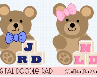 Teddy Bear Monogram Svg | Etsy