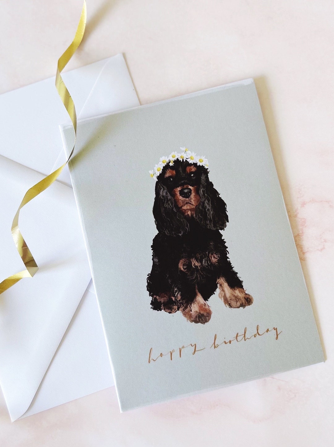 English Cocker Spaniel Birthday Card Black and Tan Cocker Spaniel Dog ...