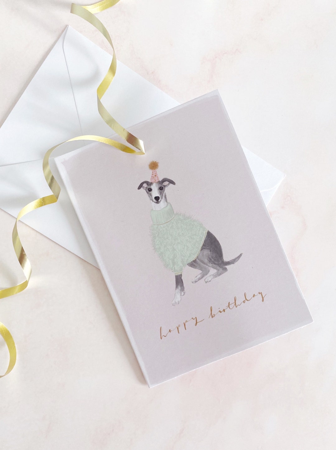 Whippet Birthday Card: Mabel the Puppy in Party Hat - Etsy UK