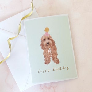 Red Cockapoo Birthday Card Cute Apricot Curly Cockapoo Birthday ...