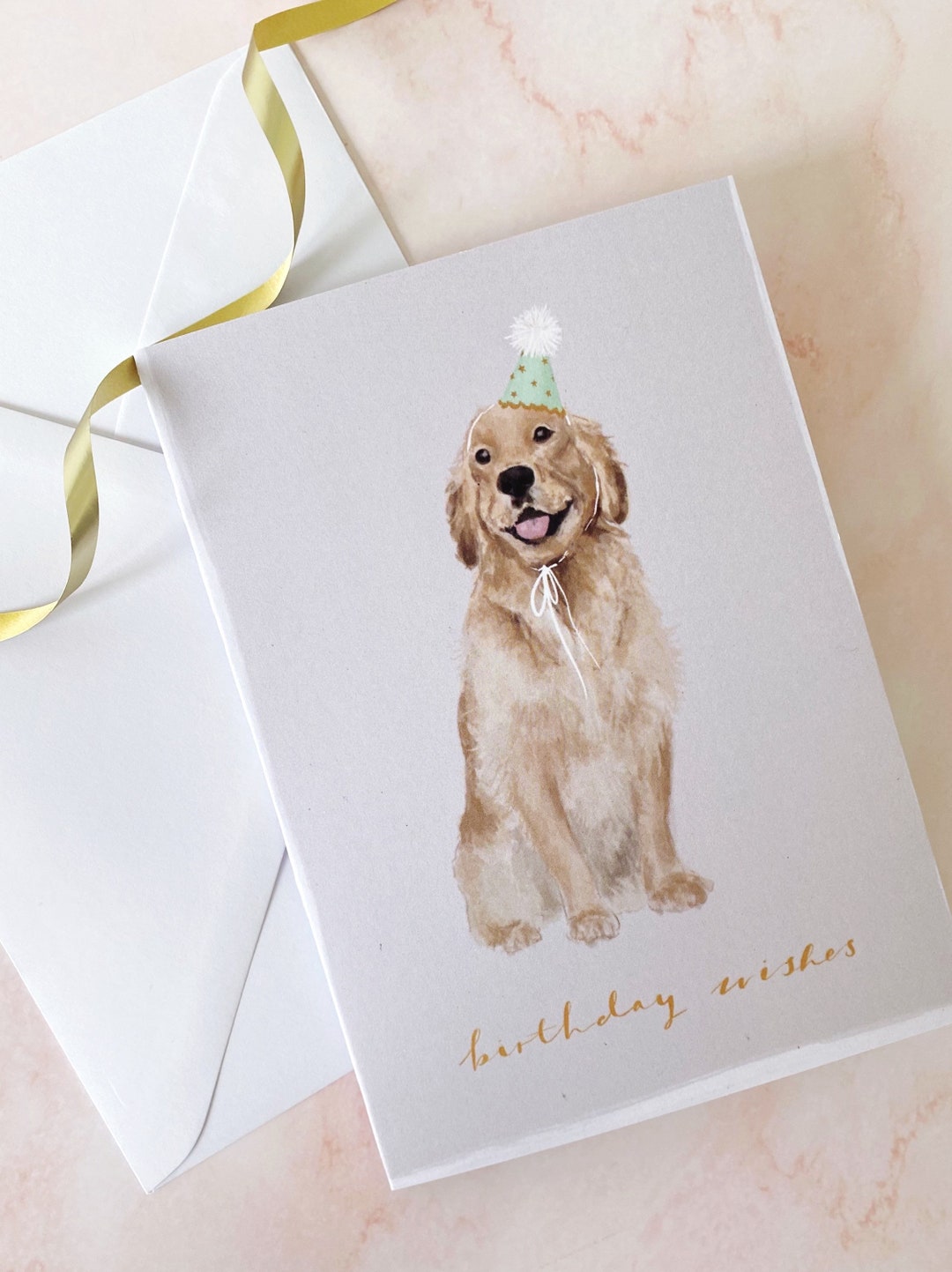 Golden Retriever Birthday Card Pink Golden Retriever Card for Golden ...