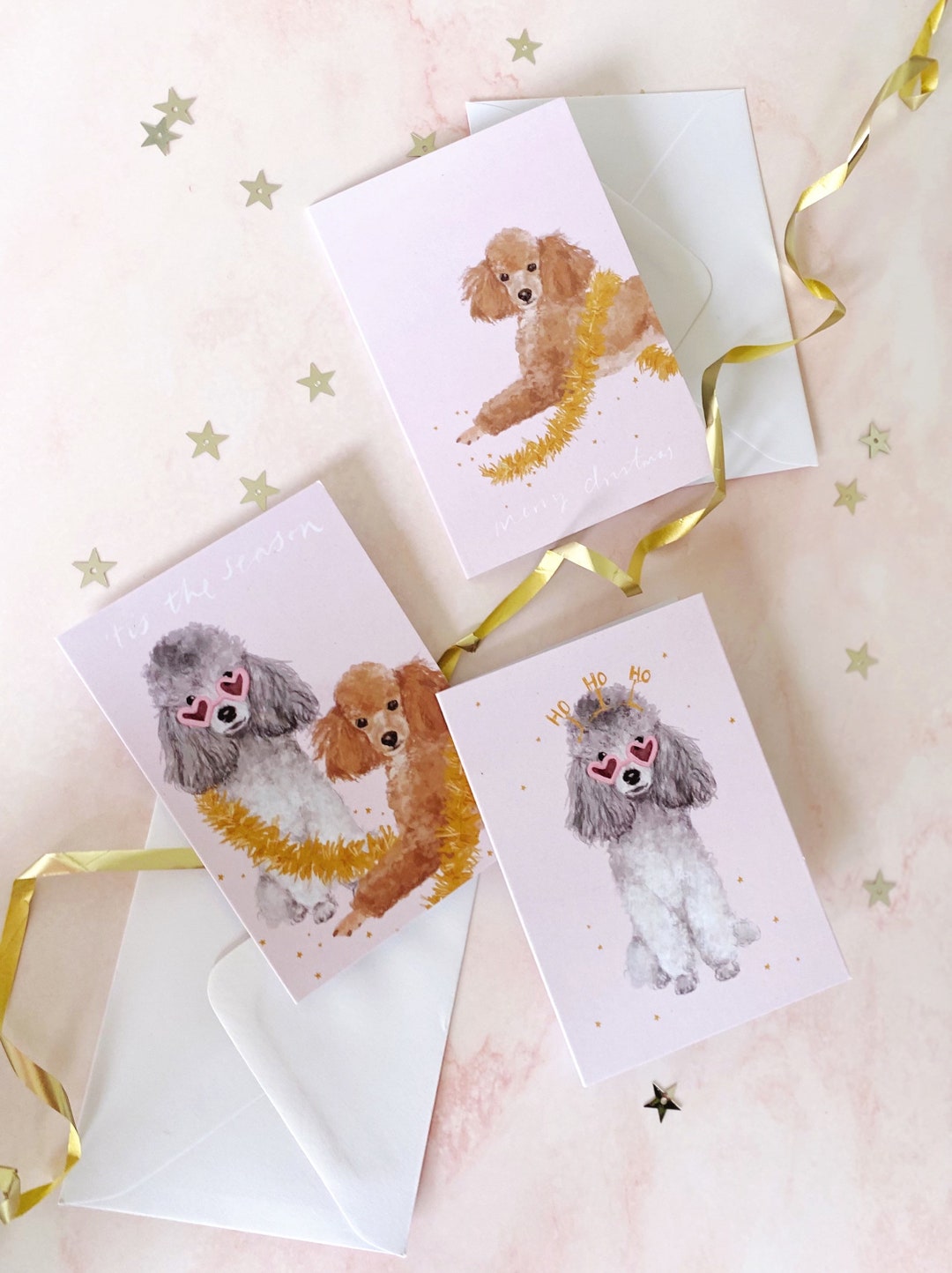 Miniature Poodles Mini Christmas Cards Set Grey and Red Toy - Etsy UK