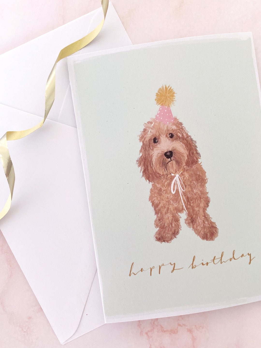 Red Cockapoo Birthday Card Cute Apricot Curly Cockapoo Birthday ...