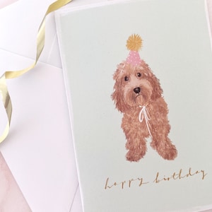 Red Cockapoo Birthday Card Cute Apricot Curly Cockapoo Birthday ...
