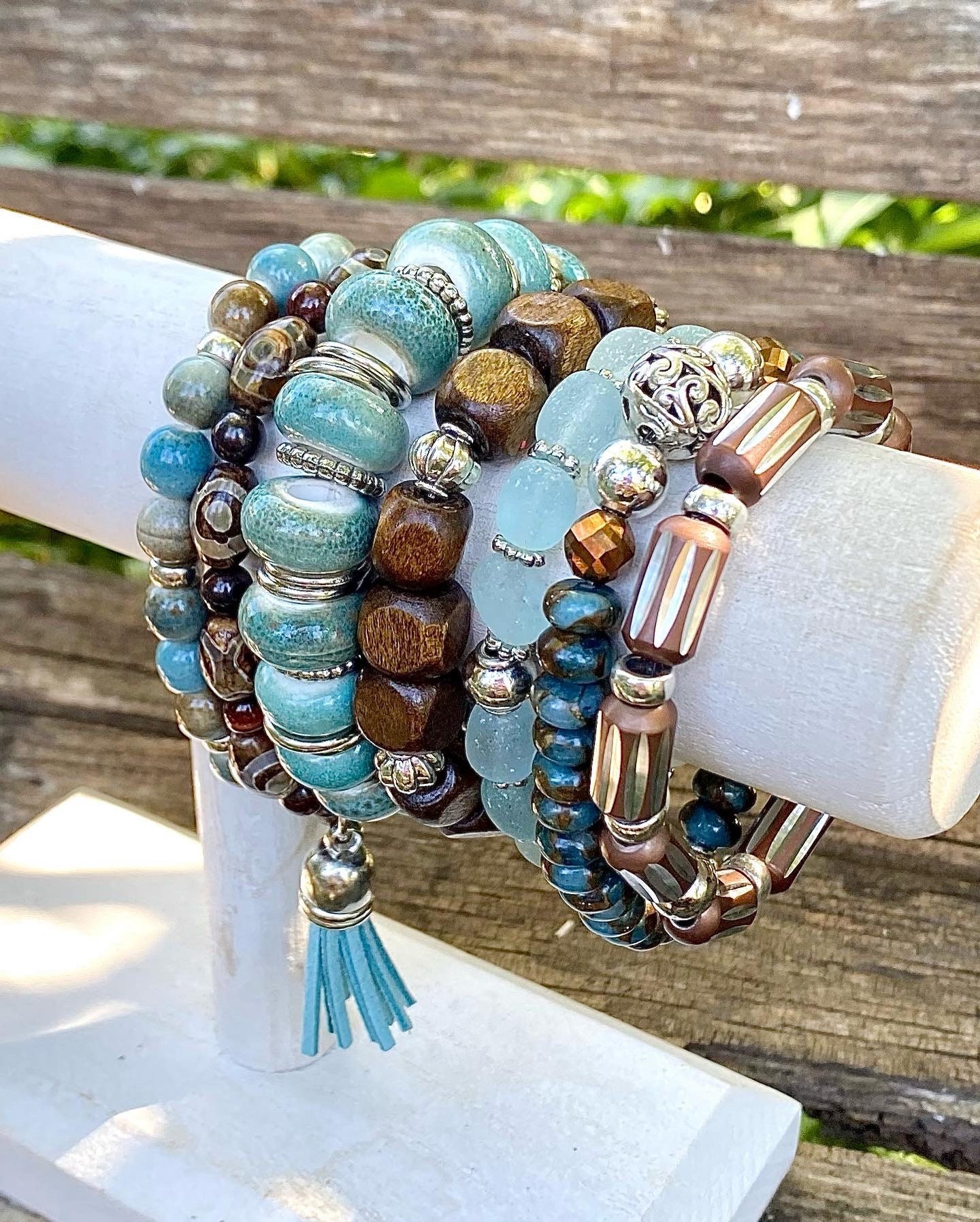 Stackable Beaded Multilayered Stretch Bracelet in Brown and - Etsy